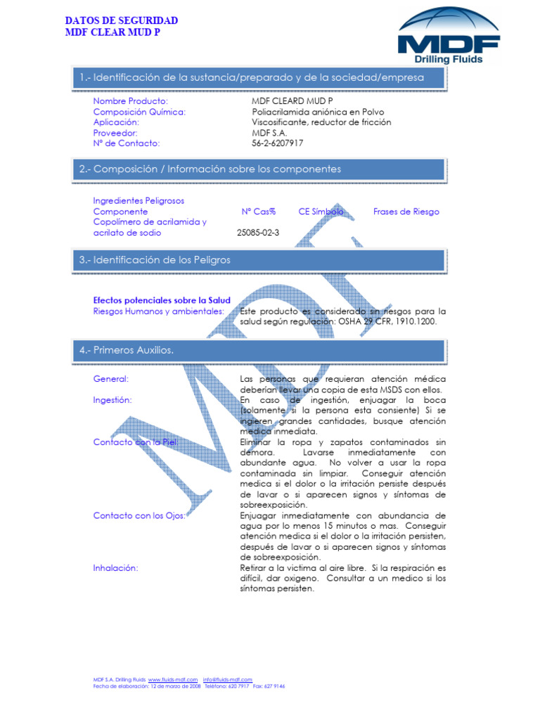 HDS-MDF Cleard Mud P | PDF | Solubilidad | Agua
