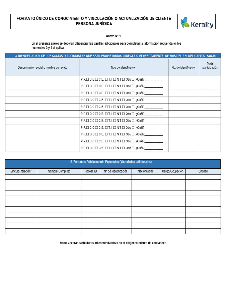 Formato Único de Conocimiento y Vinculación o Actualización de Cliente ... Formato Único de Conocimiento y Vinculación o Actualización de Cliente ...