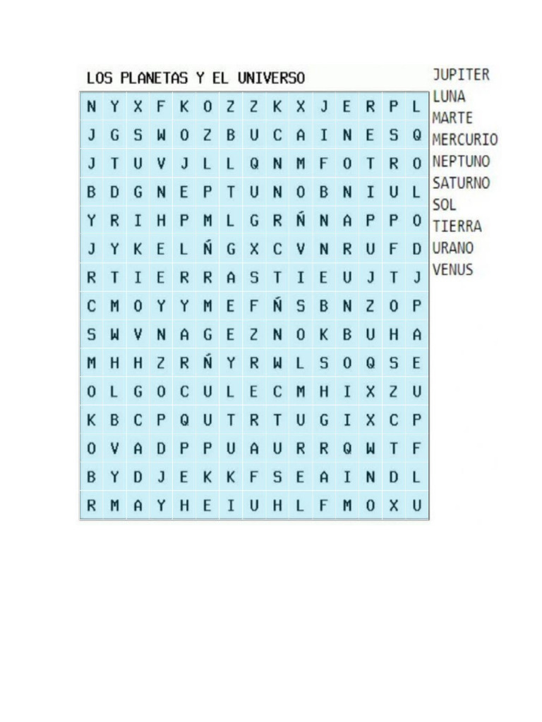 Sopa de Letras de Planetas | PDF