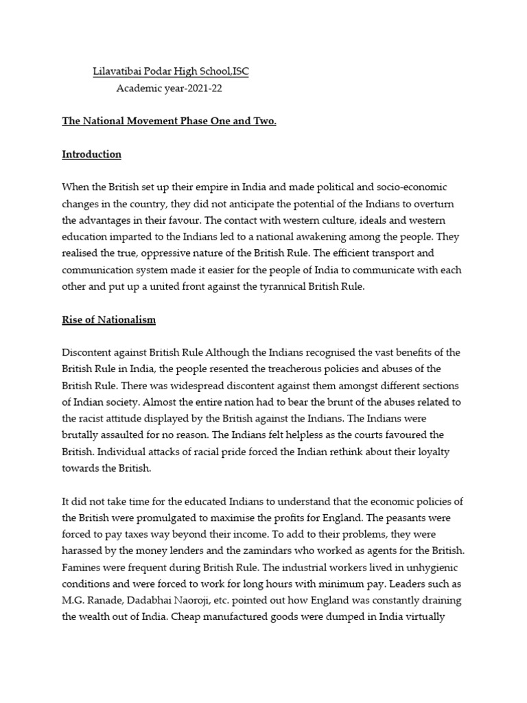 The Nationalist Movement Phase One and Two. | PDF | British Raj ...