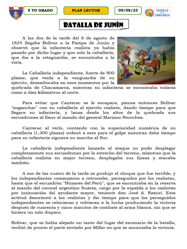 Ficha La Batalla de Junín | PDF | Conflictos | Operaciones militares