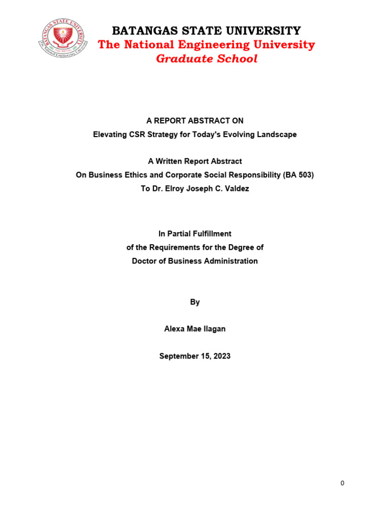 Alexa Ilagan Report For SRGG | PDF | Corporate Social Responsibility ...