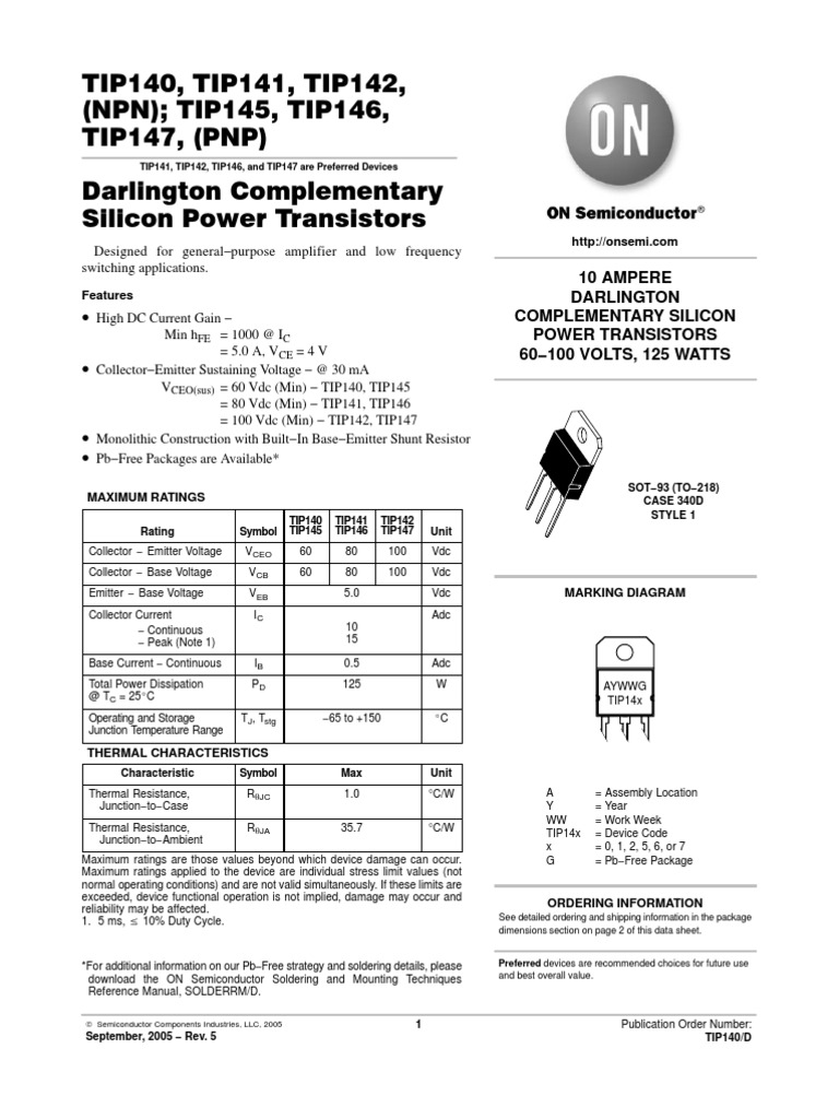 Tip140,141,142 145,146,147 | PDF | Bipolar Junction Transistor | Transistor