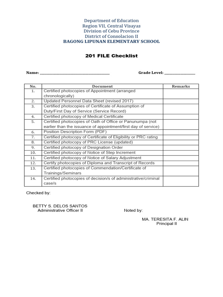 201 File Checklist | PDF