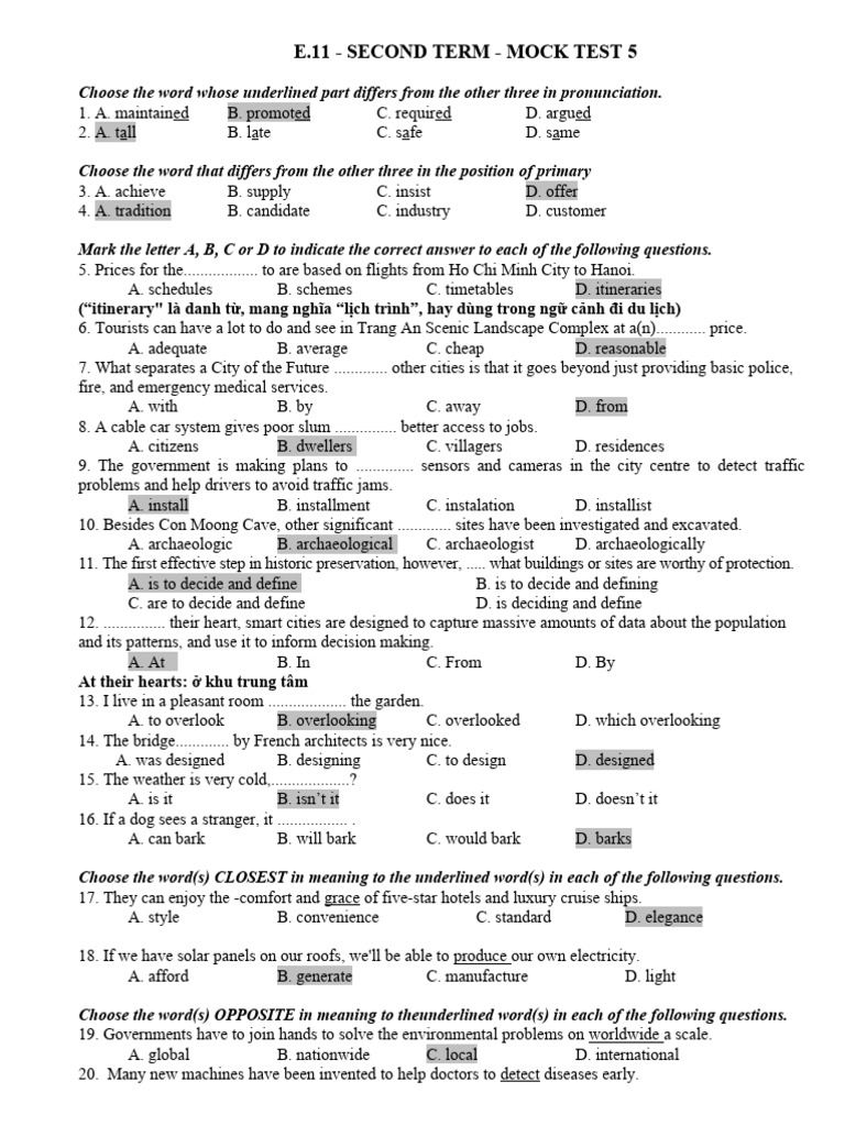 English Mock Test for Students | PDF | Art