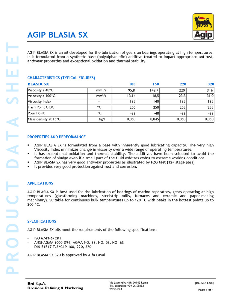 AGIP Blasia SX | Download Free PDF | Lubricant | Industrial Processes