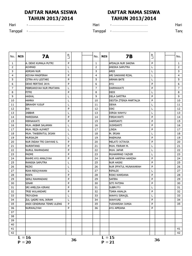 Daftar Hadir Dan Daftar Nilai | PDF