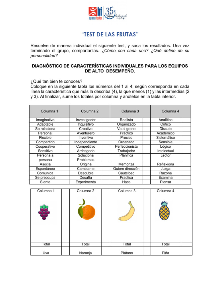 Test de Las Frutas | PDF | Ciencia cognitiva | Cognición