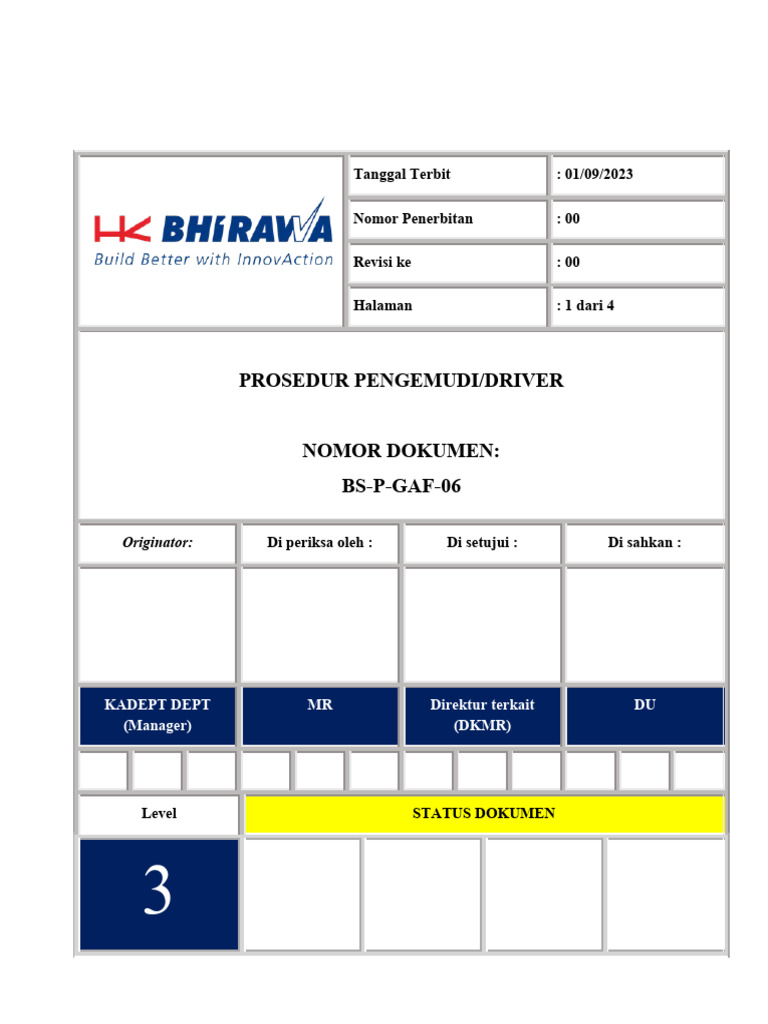 Prosedur Pengemudi Iso Agustus 2023 | PDF