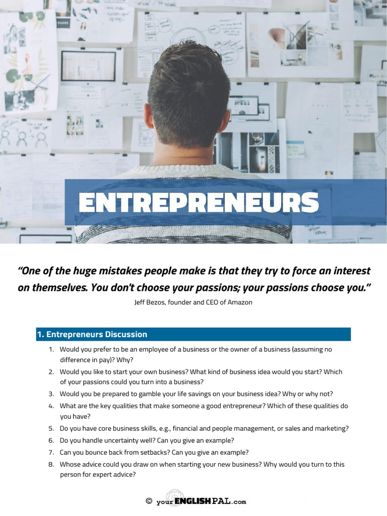 Your English Pal Business English Lesson Plan Entrepreneurs v1 | PDF ...