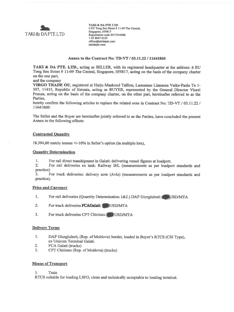 Contracte Rompetrol - Virgo Trade | PDF | Invoice | United States Dollar