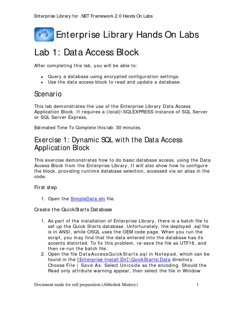 Enterprise Library Hands On Labs | PDF | Microsoft Visual Studio ...