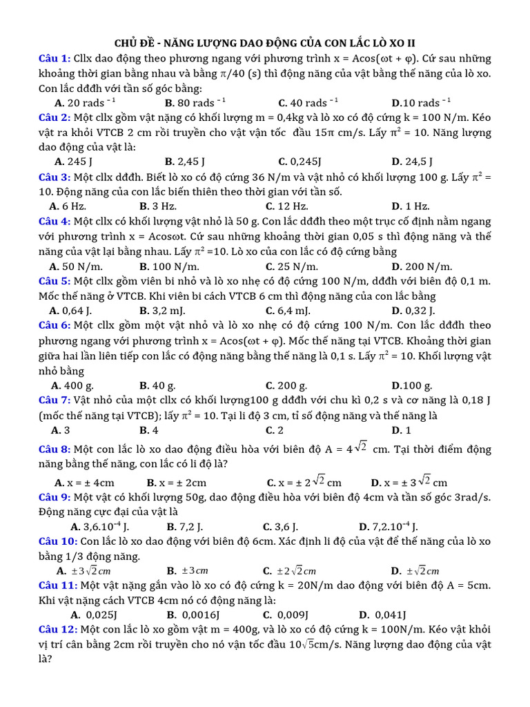 CHỦ ĐỀ - NĂNG LƯỢNG DAO ĐỘNG CỦA CON LẮC LÒ XO - 2 - 1 | PDF