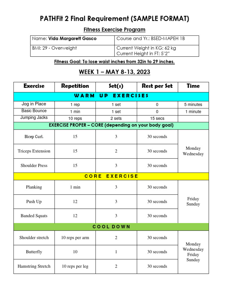 PATHFit 2-Week Fitness Program Sample | PDF | Determinants Of Health ...