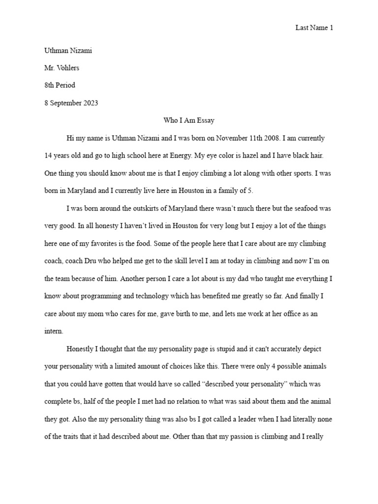 Who I Am Essay Template | PDF | Self-Improvement