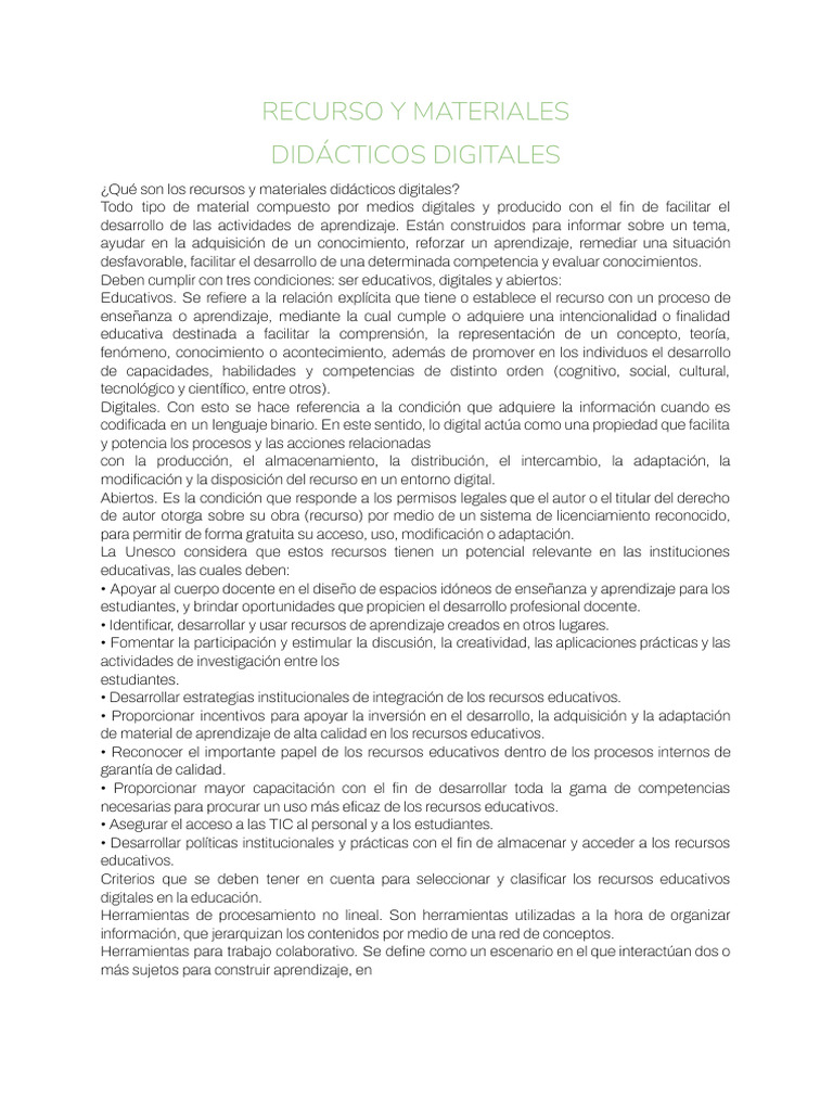 Recurso y Materiales Didácticos Digitales | PDF | Aprendizaje | Enseñando