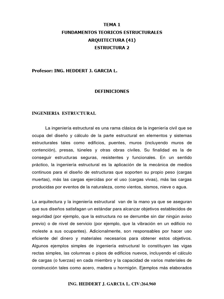 TEMA 1. FUNDAMENTOS TEORICOS ESTRUCTURALES | PDF | Ingeniería ...