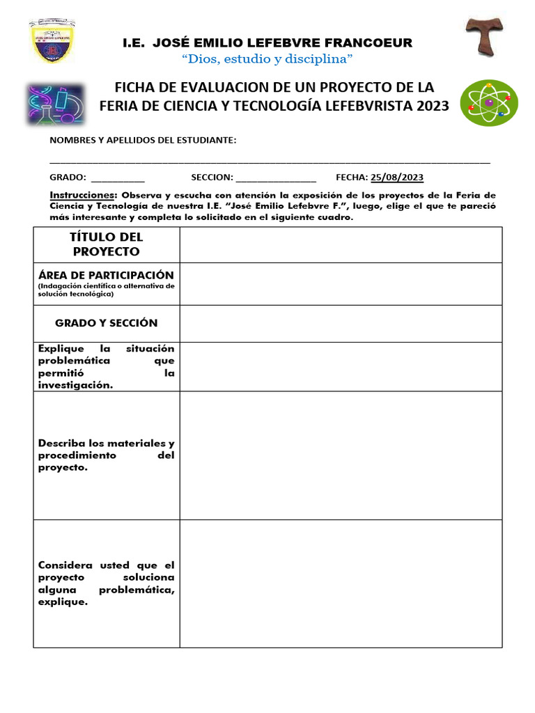 Ficha de Evaluacion de Un Proyecto de Feria de Ciencias | PDF