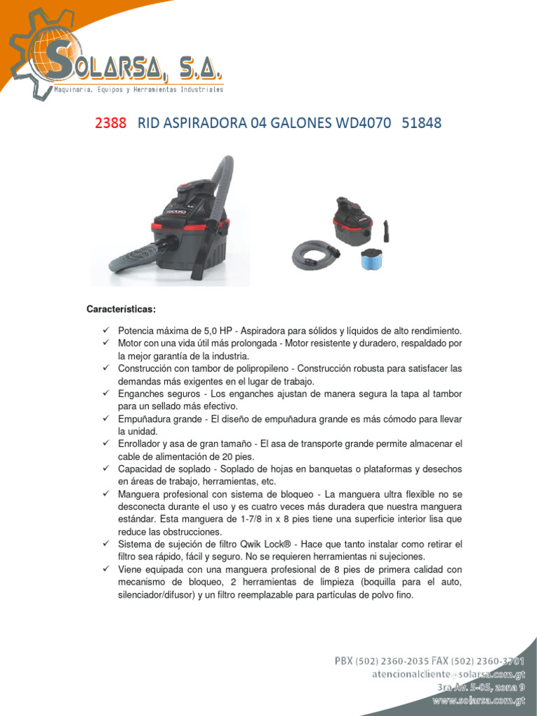 2388 Rid Aspiradora 04 Galones Wd4070 51848 | PDF | Aspiradora | Bienes manufacturados