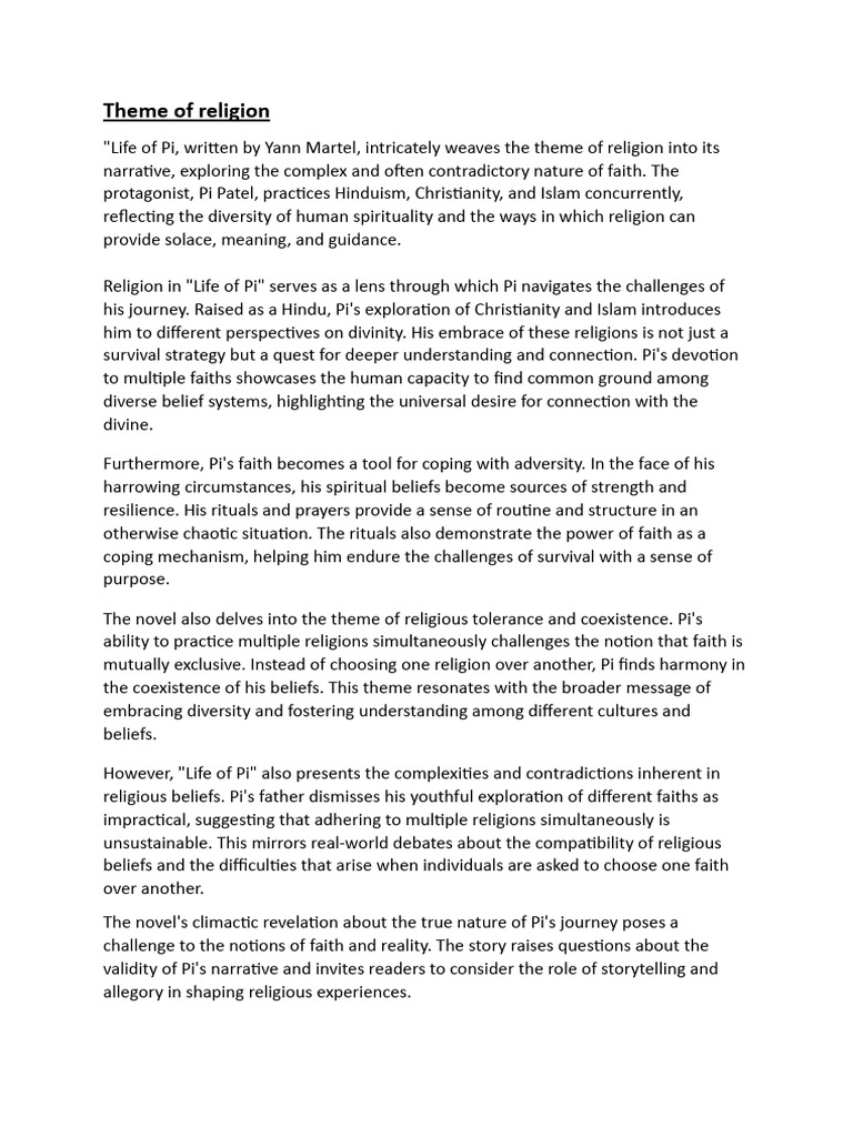 Life of Pi Essays | PDF | Faith | Spirituality