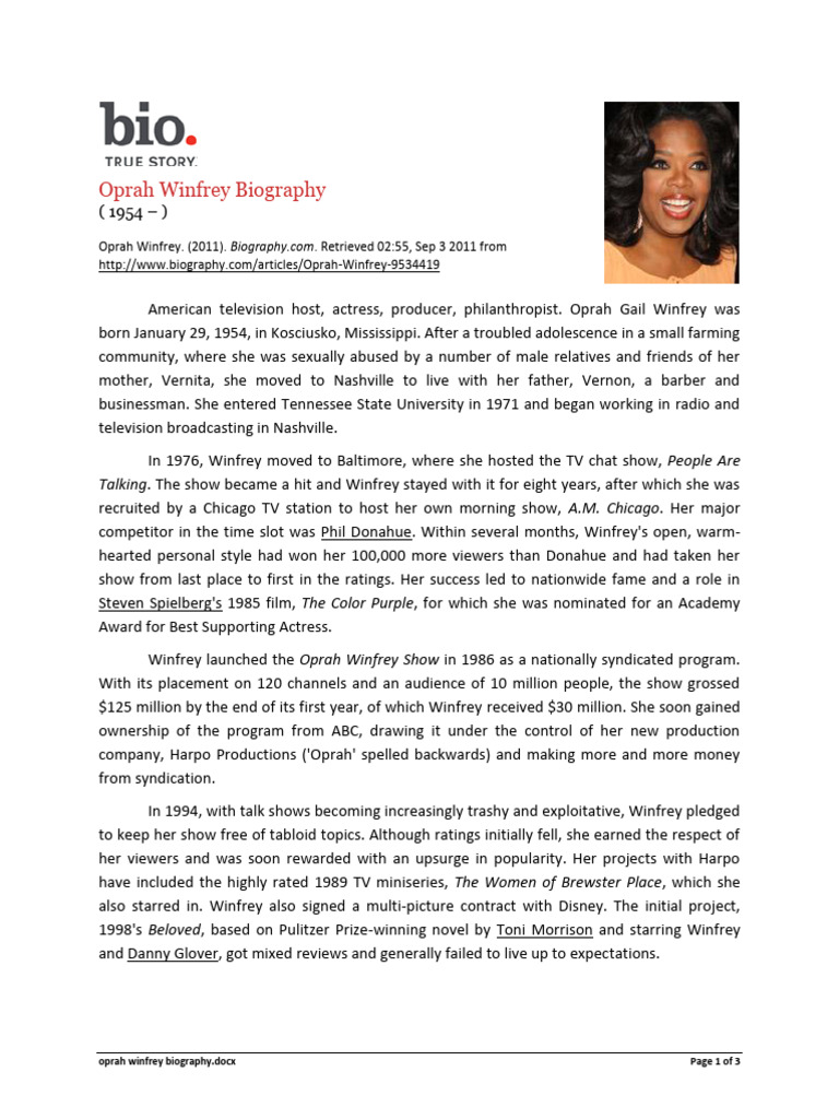Oprah Winfrey: A Life in Media | PDF | Oprah Winfrey