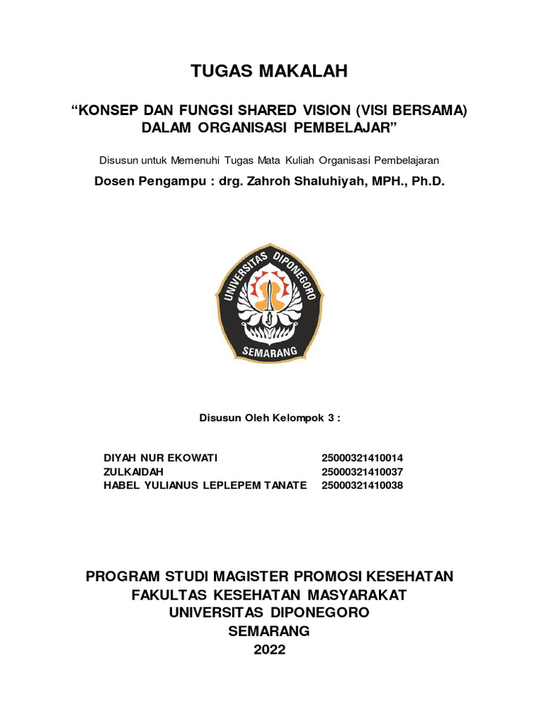 Paper Kelompok 3 - Konsep Dan Fungsi Shared Vision | PDF | Karier & Perkembangan