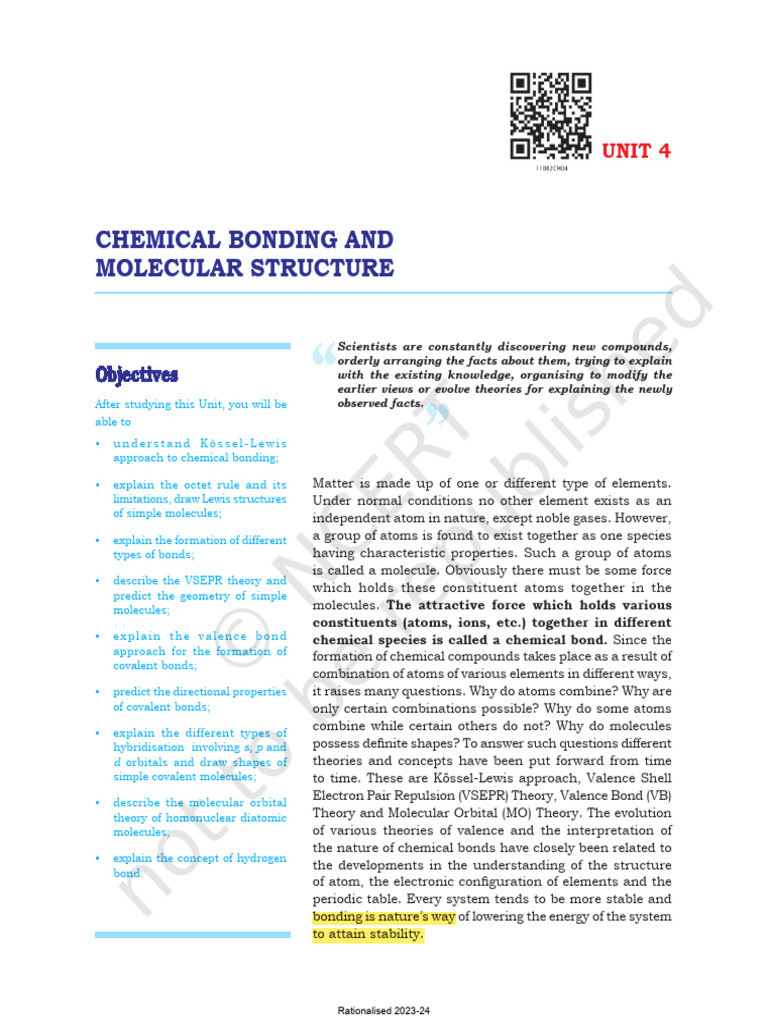 Chemical Bonding Ncert | PDF | Ionic Bonding | Chemical Bond
