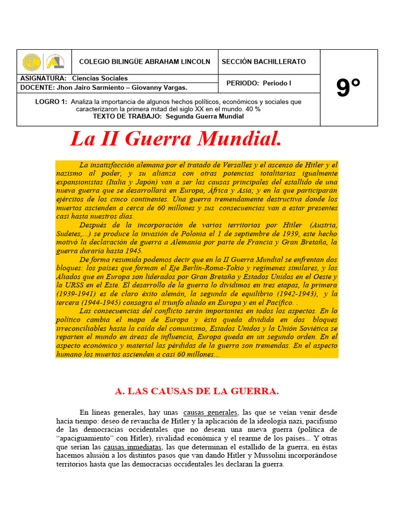 Lectura La Segunda Guerra Mundial | PDF | Alemania nazi | Segunda ...