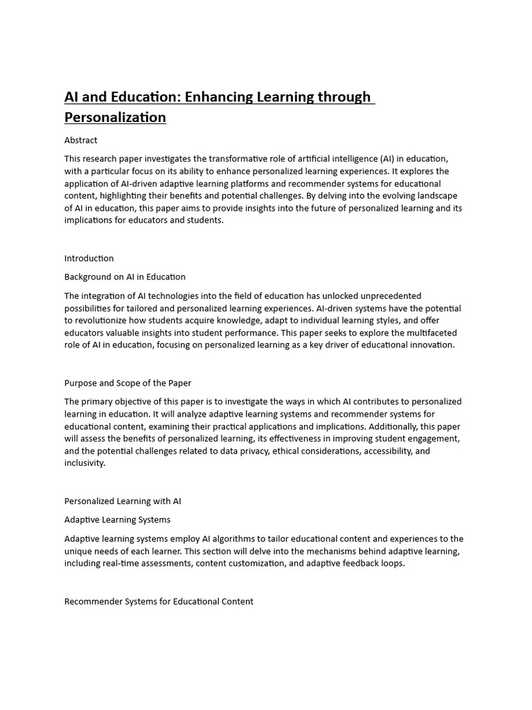 AI and Education: Enhancing Learning Through Personalization | PDF ... AI and Education: Enhancing Learning Through Personalization | PDF ...
