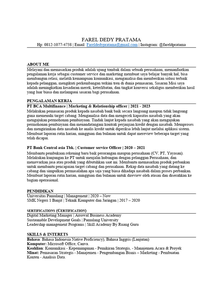 CV Farel | PDF | Bisnis