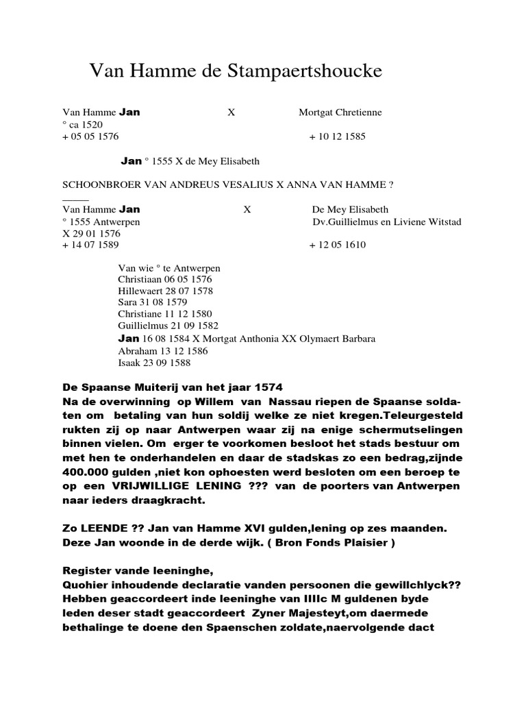 Van Hamme de Stampaertshoucke | PDF