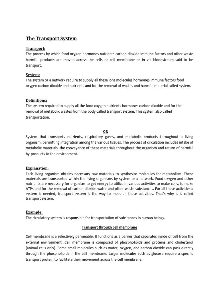 Transport System in Human | PDF | Blood | Cell Membrane