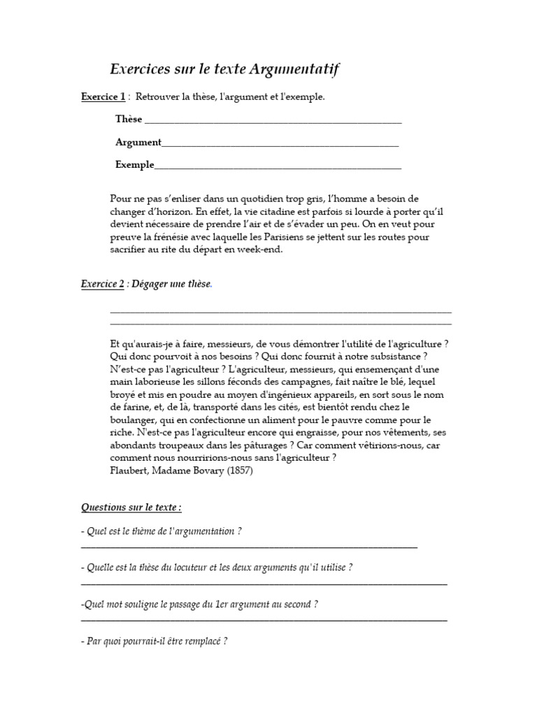 Exercices sur le texte argumentatif 3ème | PDF | Arts du langage et ...