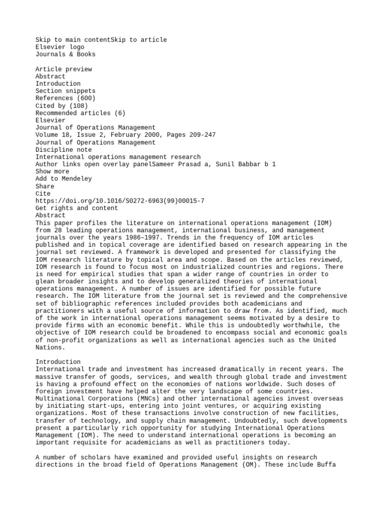 International Operations Management Research | PDF | Operations ...