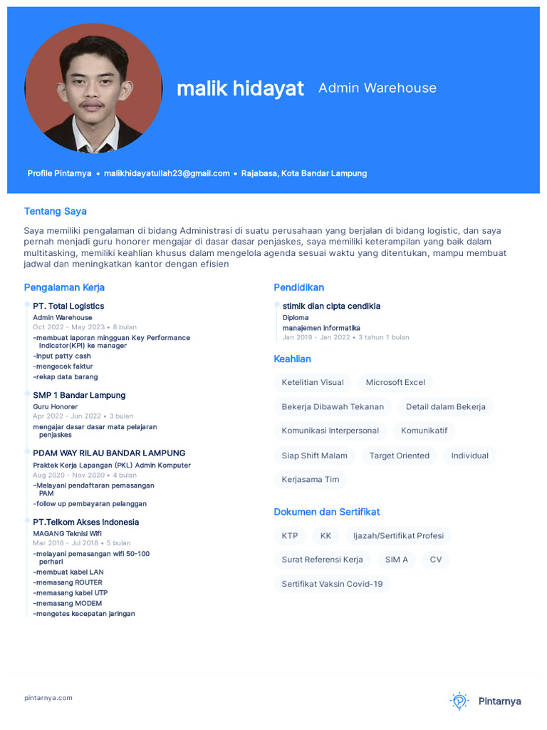 Malik Hidayat - Pintarnya - CV | PDF