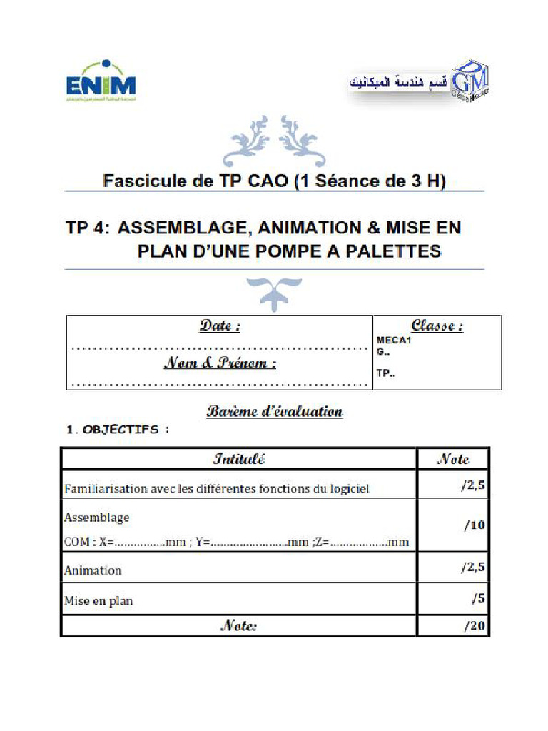 Fascicule de TP CAO N 4 V2022 Assemblage | PDF