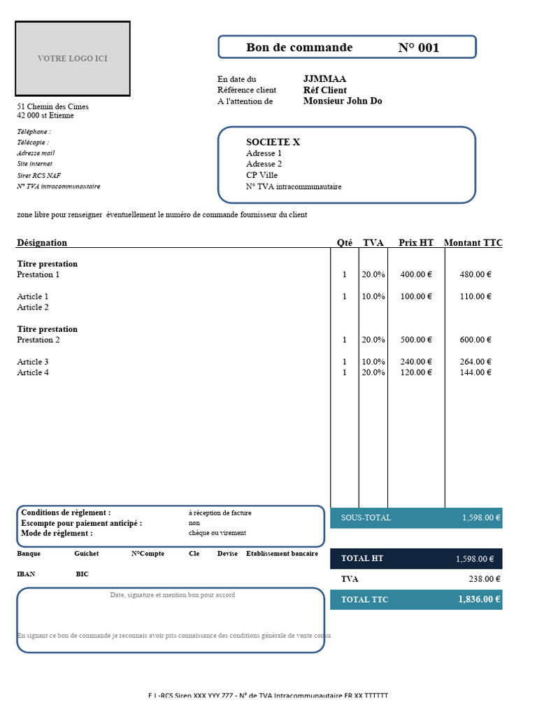 Modèle Bon de Commande Sur Excel | Télécharger gratuitement PDF | Taxe ...