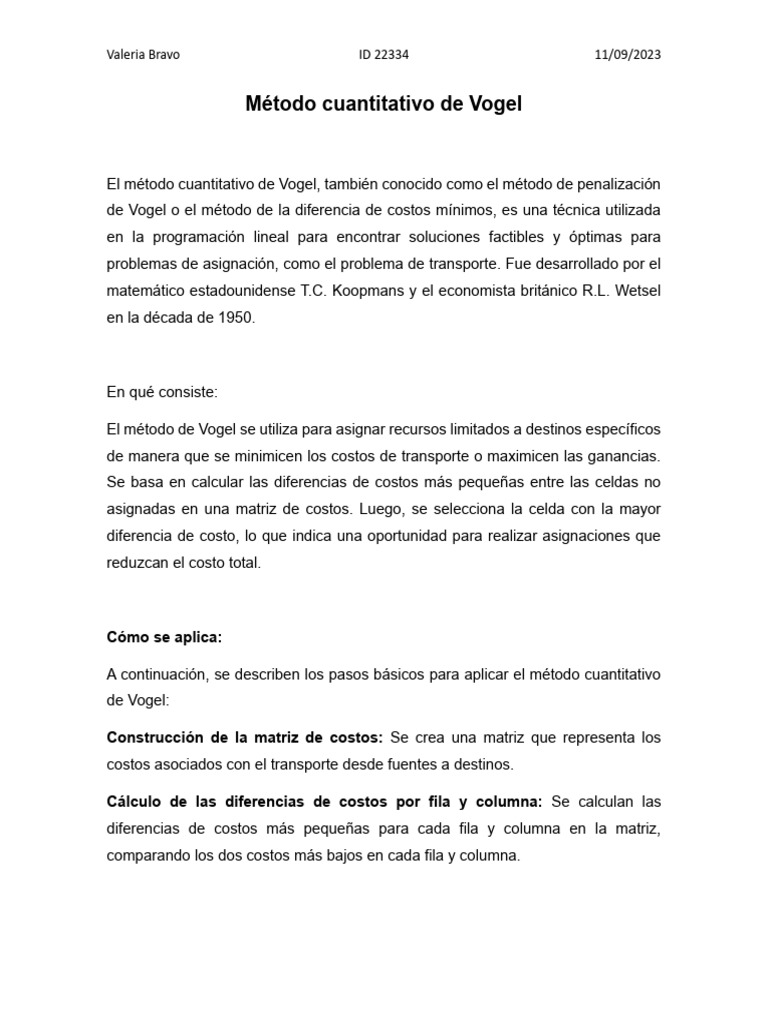 Metodo Cuantitativo de Vogel | PDF | Algoritmos | Matemáticas Aplicadas