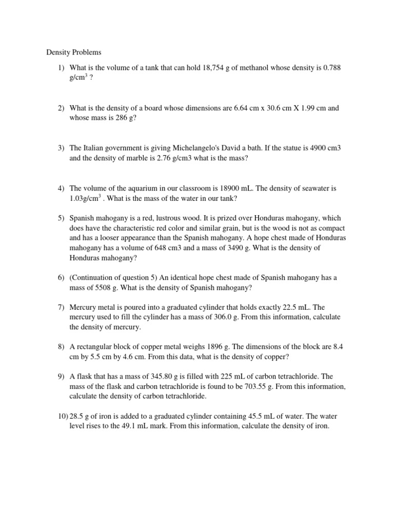 Density Problems (3) 2019 | PDF | Science & Mathematics