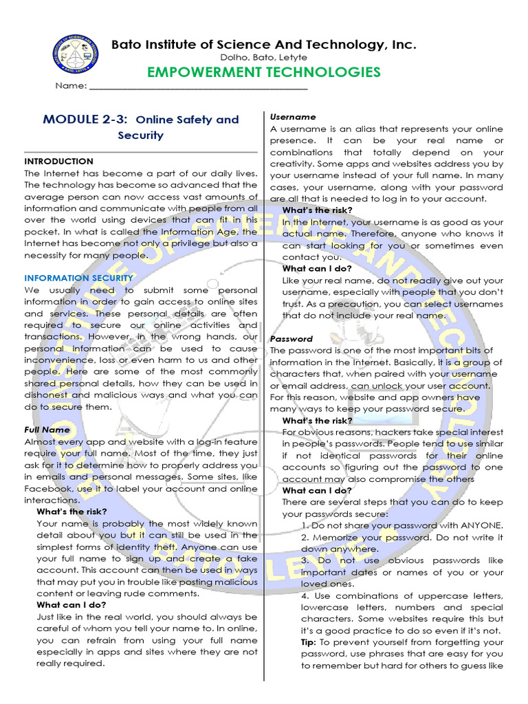 Module 2 and 3 - Online Safety and Security | PDF | Malware | Computer Virus