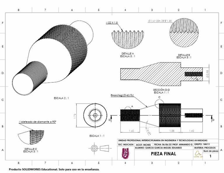 Diseño de pieza en SolidWorks 1MV11 | PDF