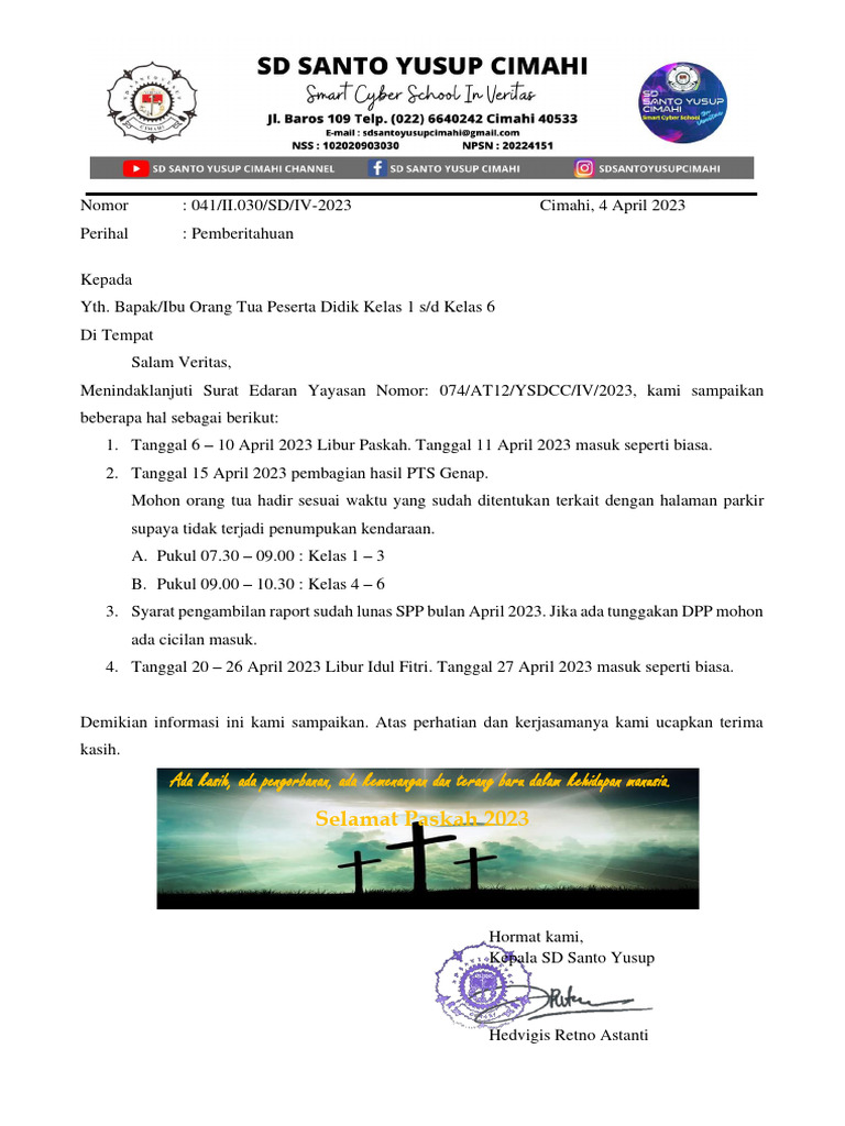 SE Pemberitahuan Libur Paskah | PDF