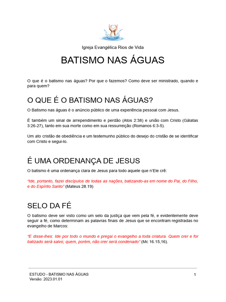 ESTUDO - BATISMO NAS ÁGUAS - v1 | PDF | Batismo | Jesus