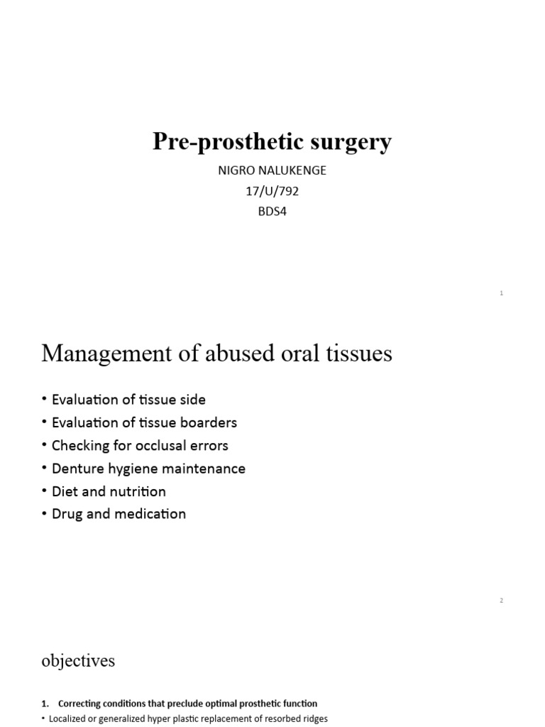 Pre-Prosthetic Surgery Overview | PDF | Dentures | Dental Implant