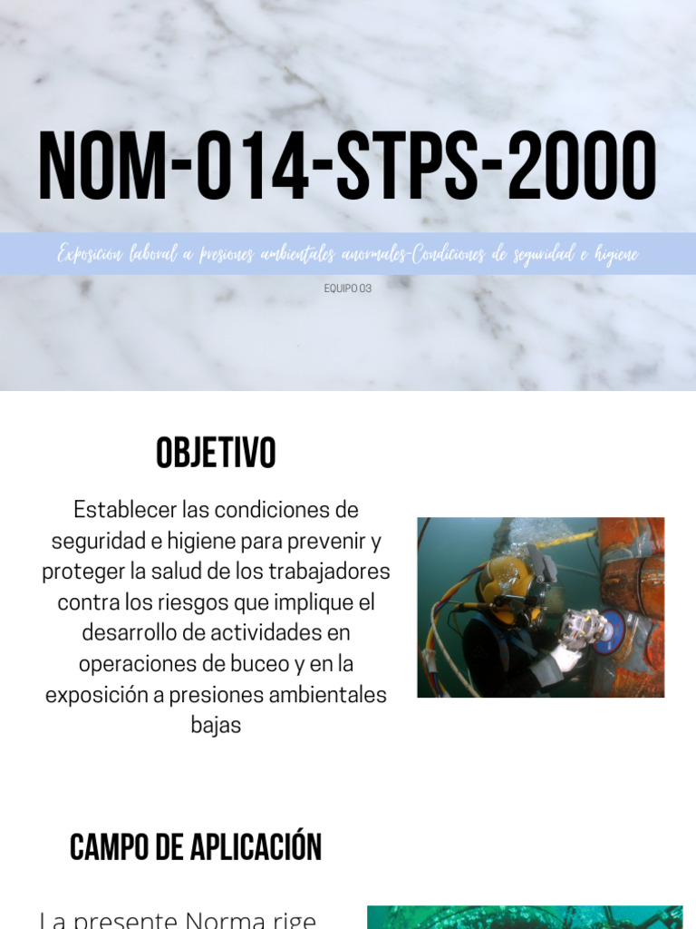 Norma 014-STPS-2000 | PDF | Buceo bajo el agua