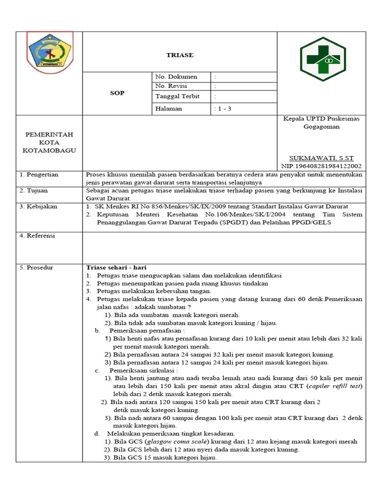 7.2.3.1 Sop Triase | PDF