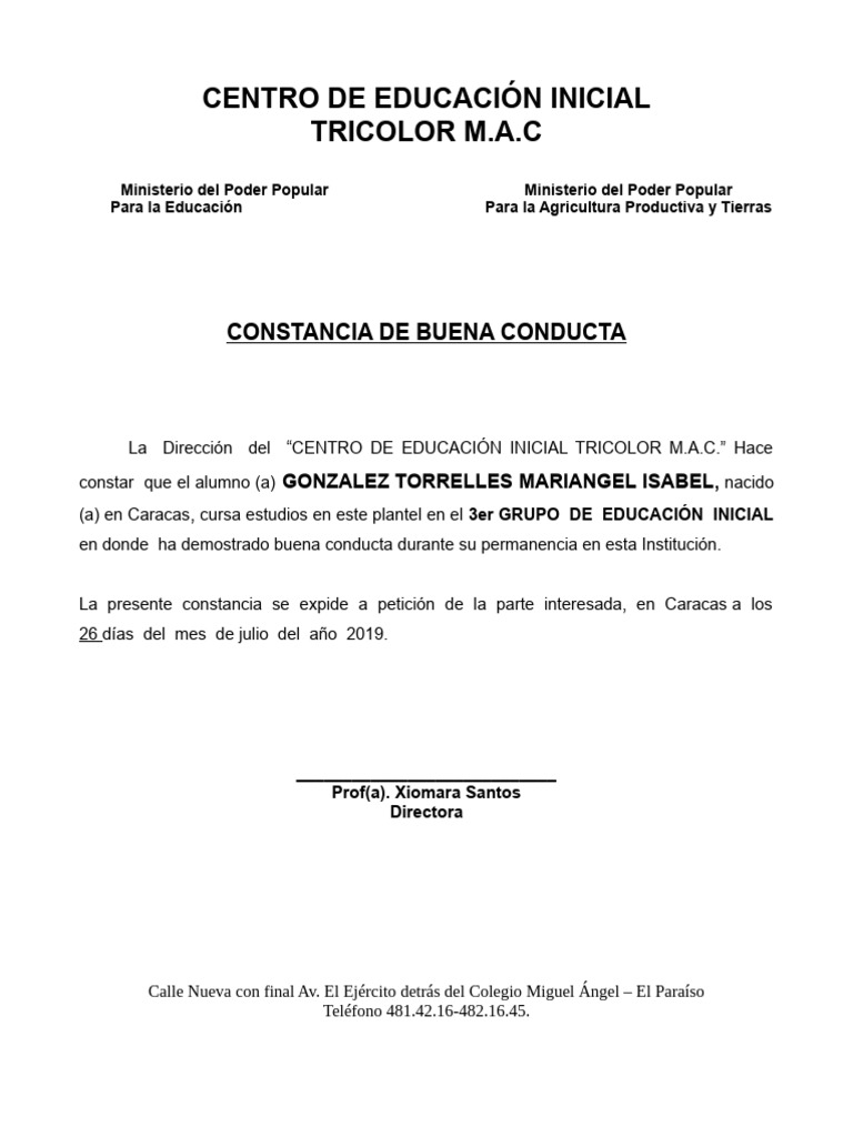 Constancia de Buena Conducta | PDF Constancia de Buena Conducta | PDF