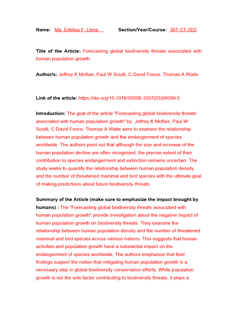 Environmental Science (Final Project) | PDF | Biodiversity ...