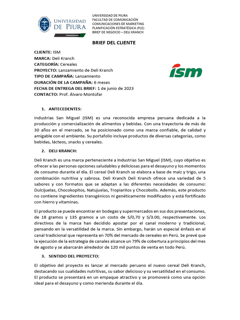 Brief Del Cliente-Deli Kranch | PDF | Marca | Cereales