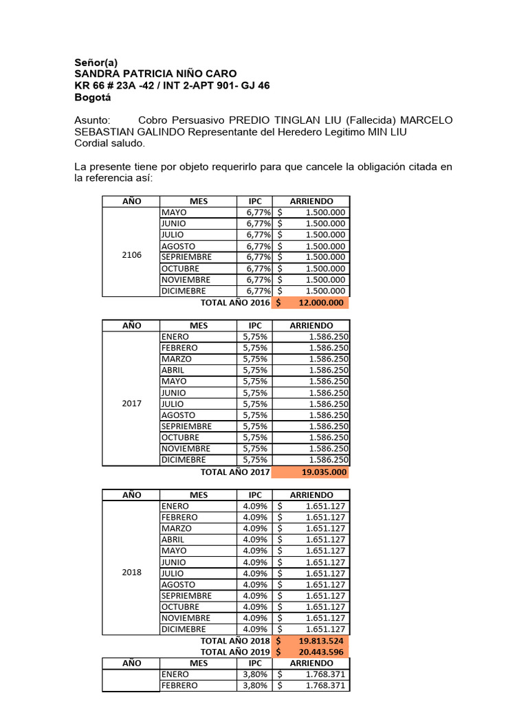 Cobro Persuasivo de Arriendos 2016-2023 | PDF | Finanzas y dinero